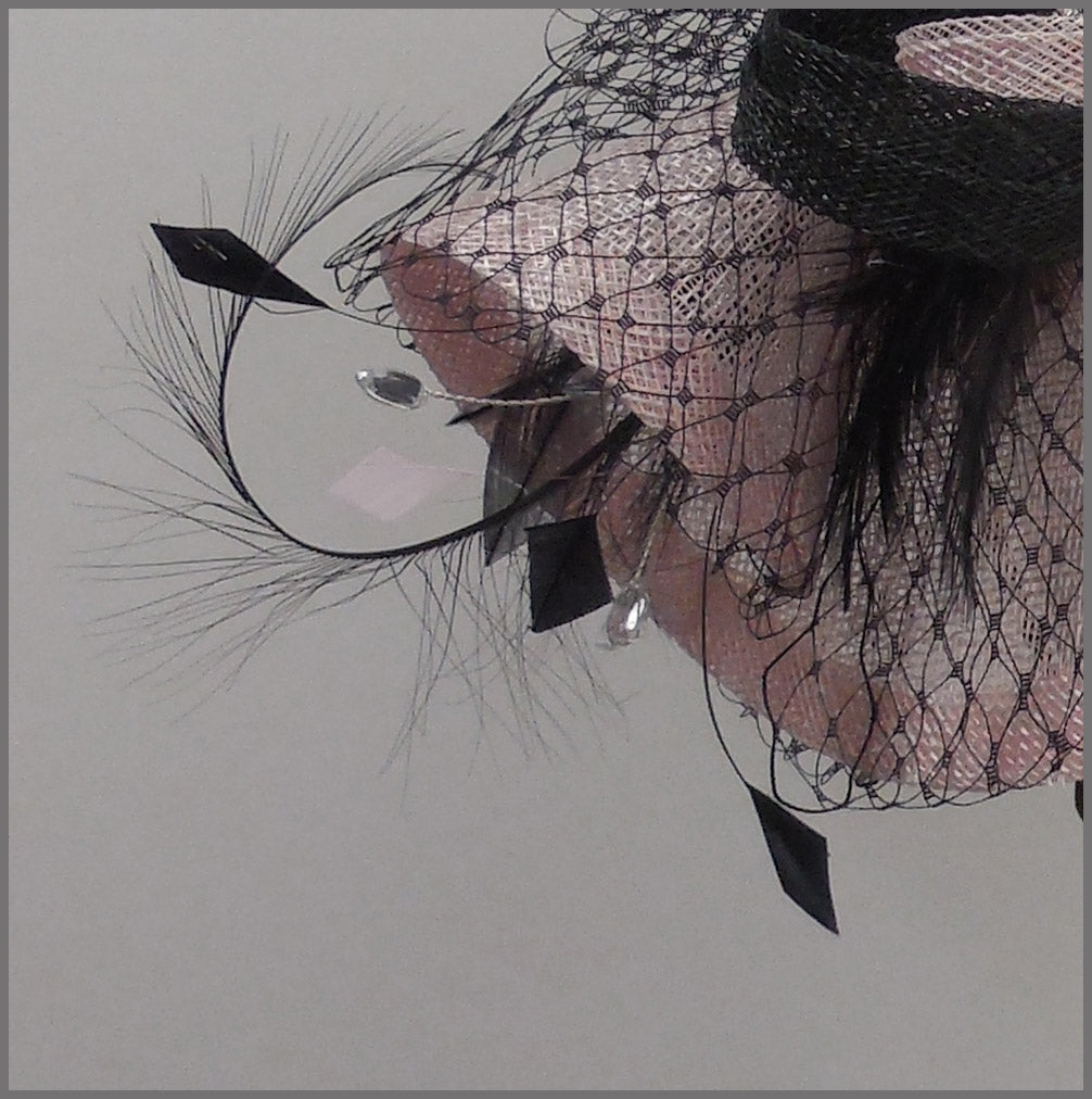 Pale Pink & Black Disc Fascinator for Ladies Day | Jacqui Vale Designs